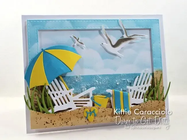 Beach Scene Card With Die Cuts for Dare To Get Dirty Day 1 - Kittie Kraft