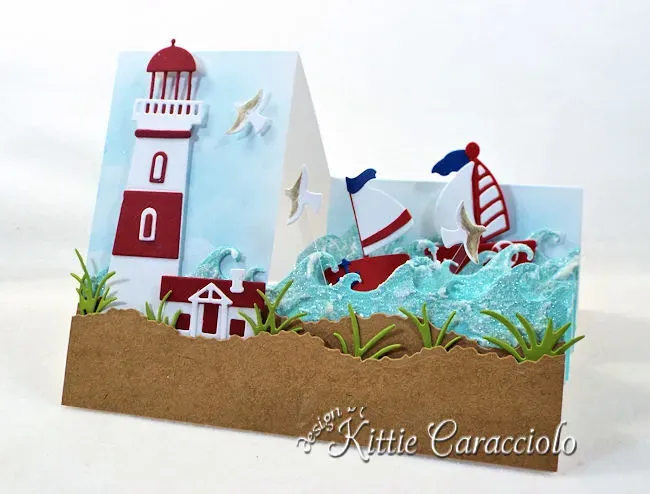 Die Cut Lighthouse Step Card - Kittie Kraft