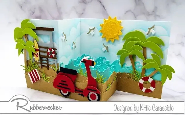 Die Cut Scooter Z Fold Beach Card and Rubbernecker Sale - Kittie Kraft