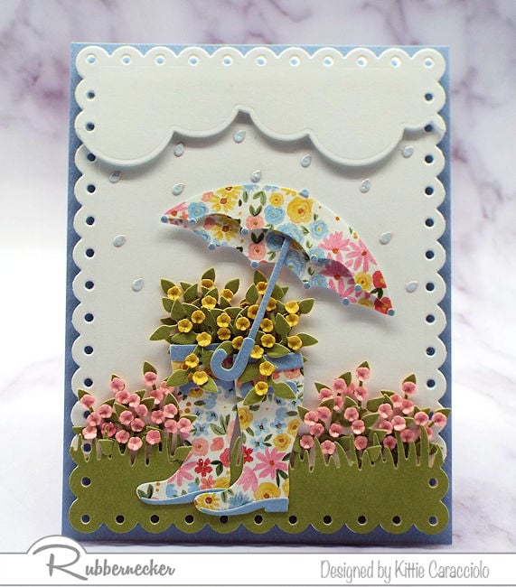 A Pretty Handmade Rain Boots and Umbrella Card - Kittie Kraft