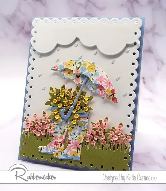 A Pretty Handmade Rain Boots and Umbrella Card - Kittie Kraft