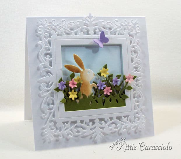 Easter Bunny Spring Scene with Flowers - Kittie Kraft