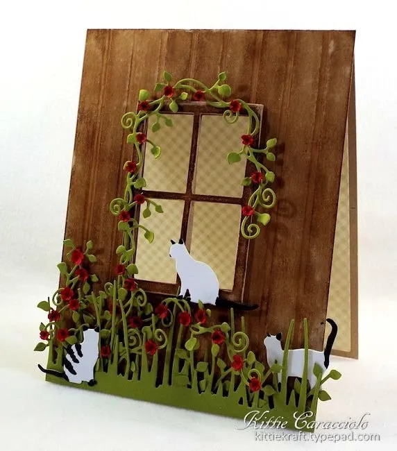 Rustic Window, Vining Flowers and Kitty Cats - Kittie Kraft