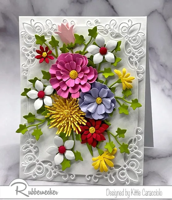 Handmade Sculpted Paper Flowers On a Card - Kittie Kraft